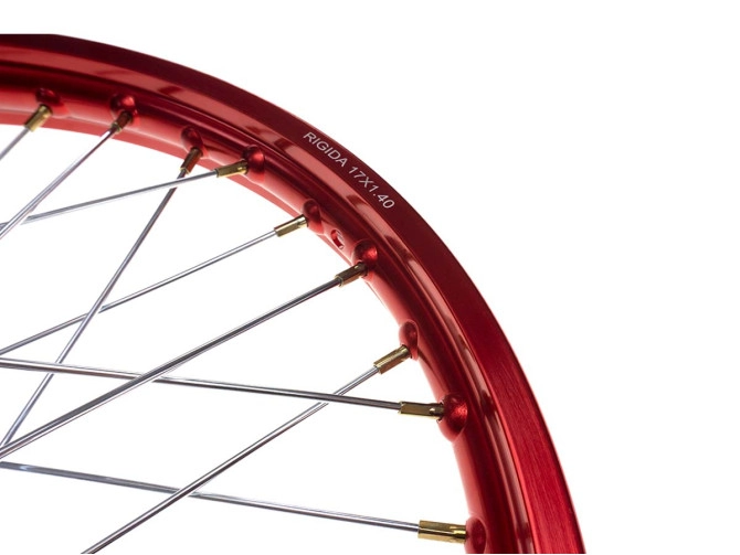 Puch Rigida alu spoke wheel set 17x1.40 red anodised