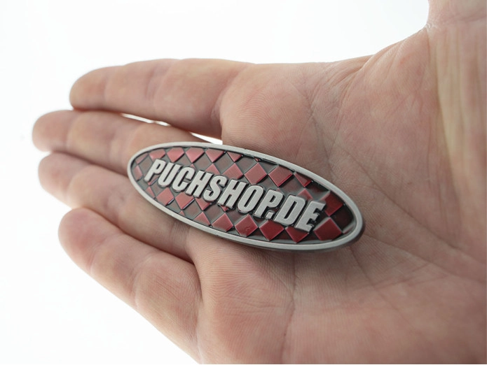 Aufkleber Puchshop logo badge Emaille RealMetal 7.4x2.2cm