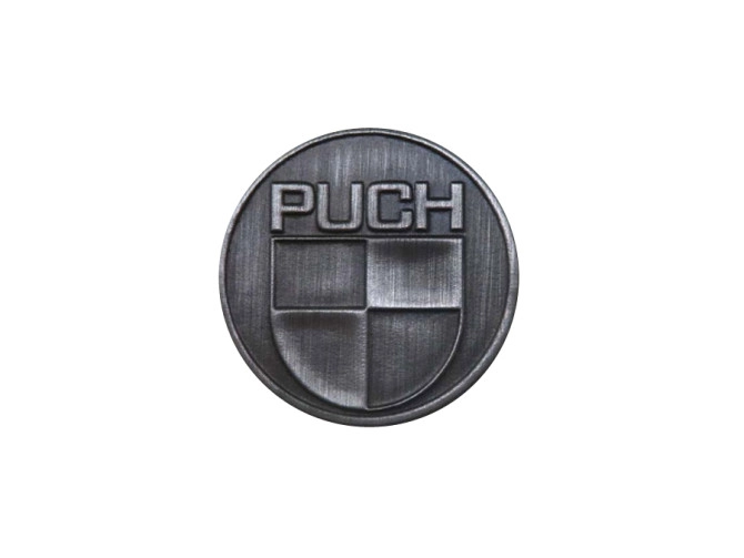 Metall Aufkleber Puch logo rund 38mm Silberfarbe | Puchshop.de