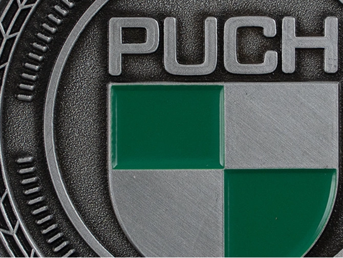 Badge / emblem Puch logo Silver with enamel 47mm with 3M tape | Puchshop.de