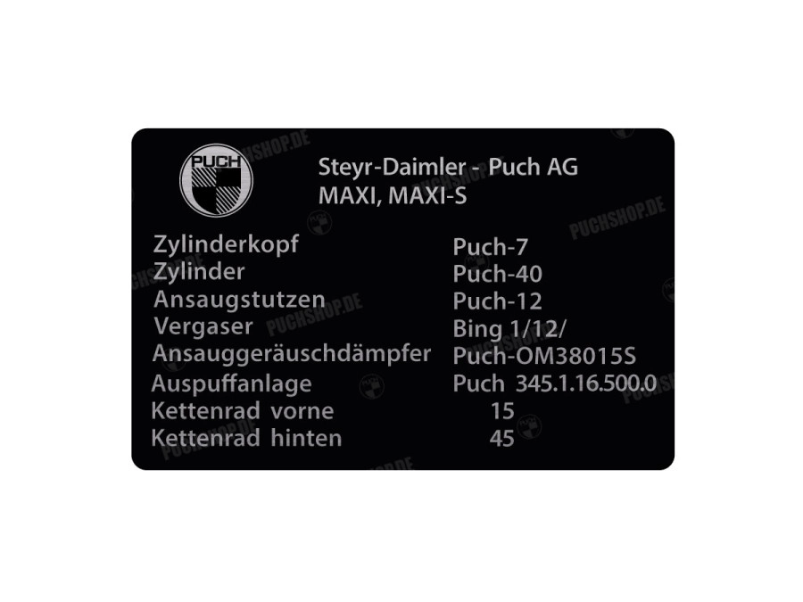 Typenschild Aufkleber Puch Maxi Steyr-Daimler | Puchshop.de