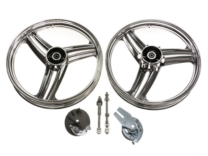 17 inch Puch Grimeca style 3 spoke wheelset chrome