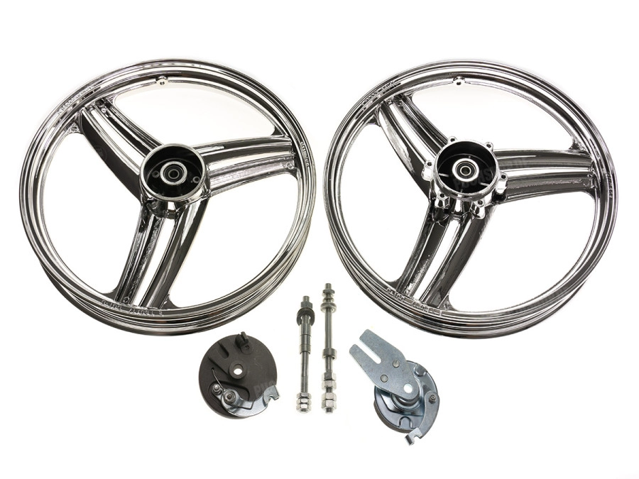 17 inch Puch Grimeca style 3 spoke wheelset chrome